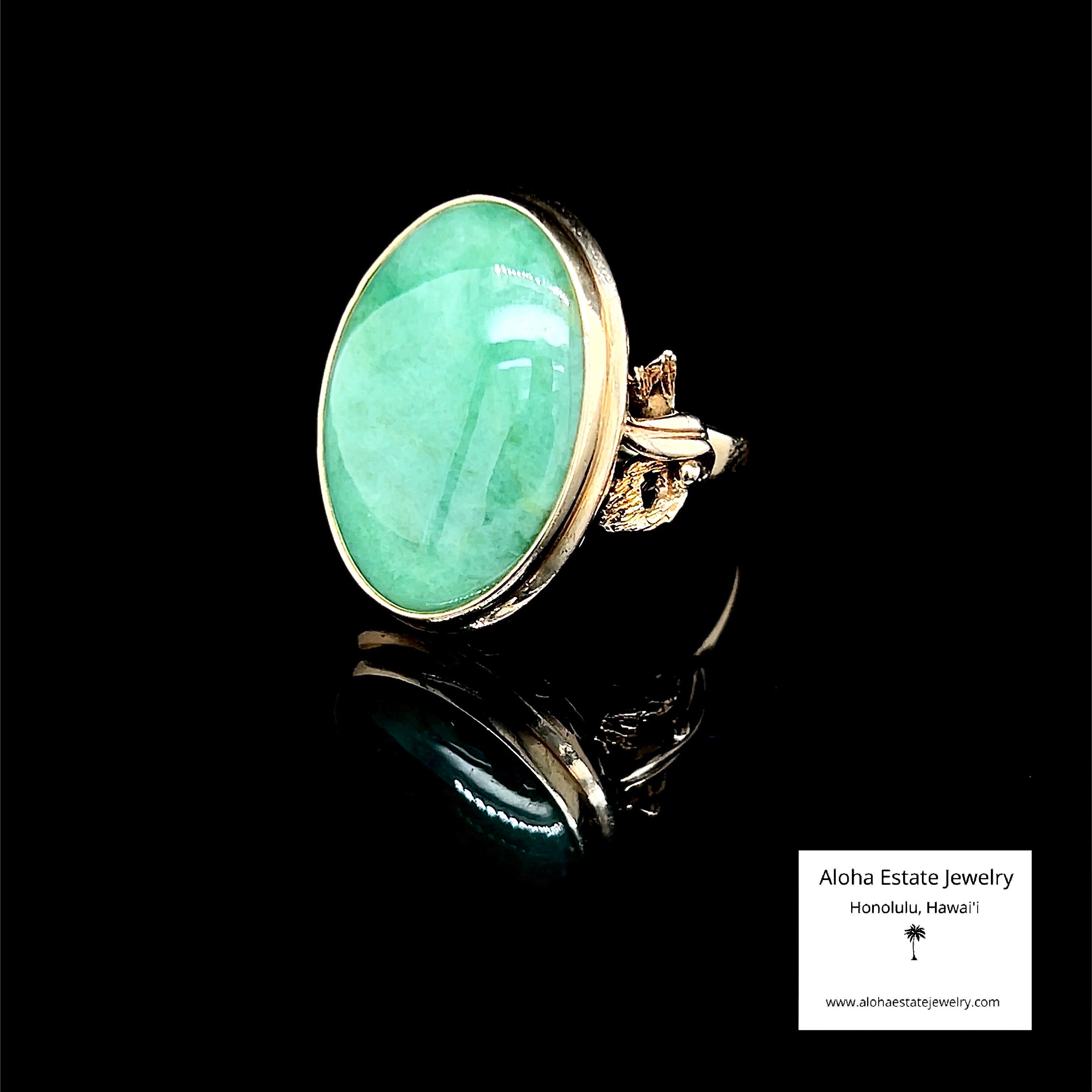 Vintage 14K Jadeite Cabochon Ring In Leaf And Berry Setting – Aloha ...